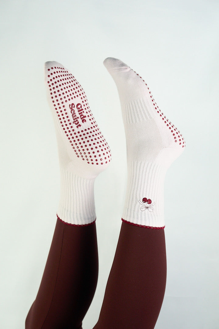 Cherry Bow Pilates Socks | Grip Socks | Glide Sculpt